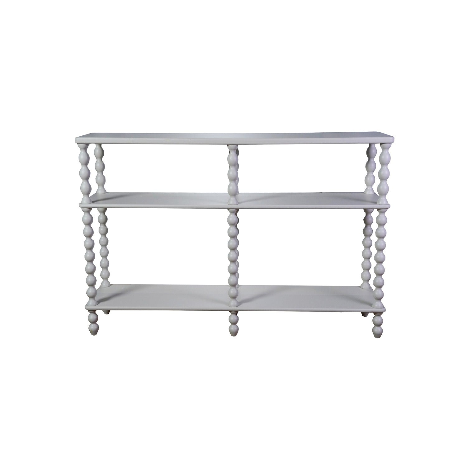 White Spindle Console Table – 3-Tier MDF & Rubber Wood Shelf ...